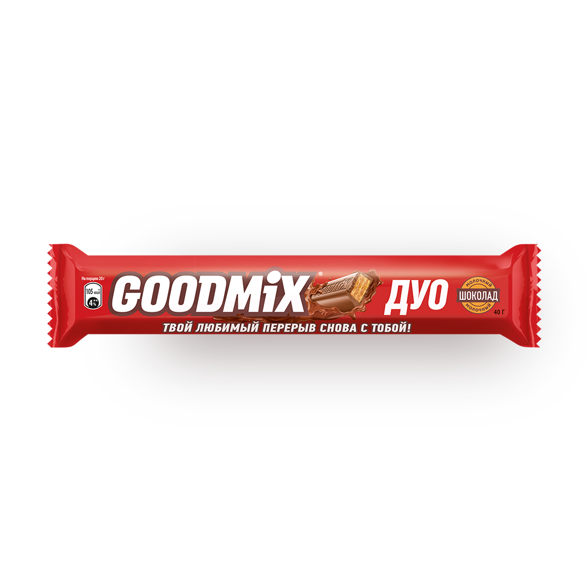 Батончик вафельный Goodmix Дуо, молочный шоколад, 25% какао, 40 г