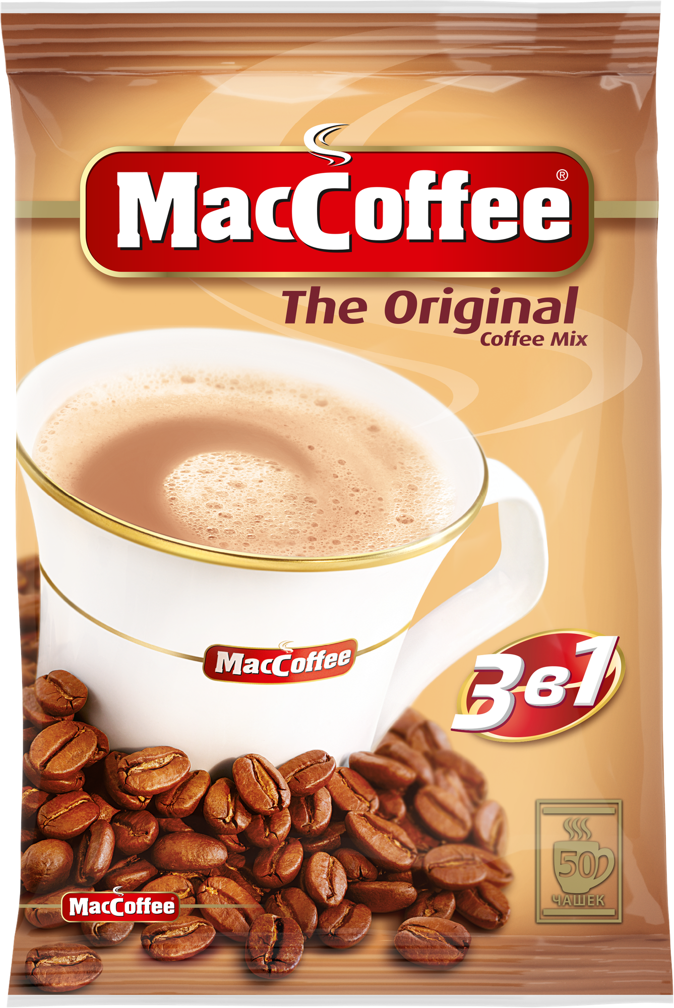 Растворимый кофе MacCoffee The Original 3 в 1, в пакетиках, 50 уп, 1000 г