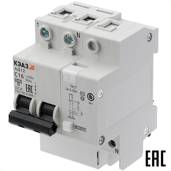 Дифф. автомат АД12-22C16-АC-УХЛ4 тип АС 141586 КЭАЗ C16, 30mA 1P+N 230В
