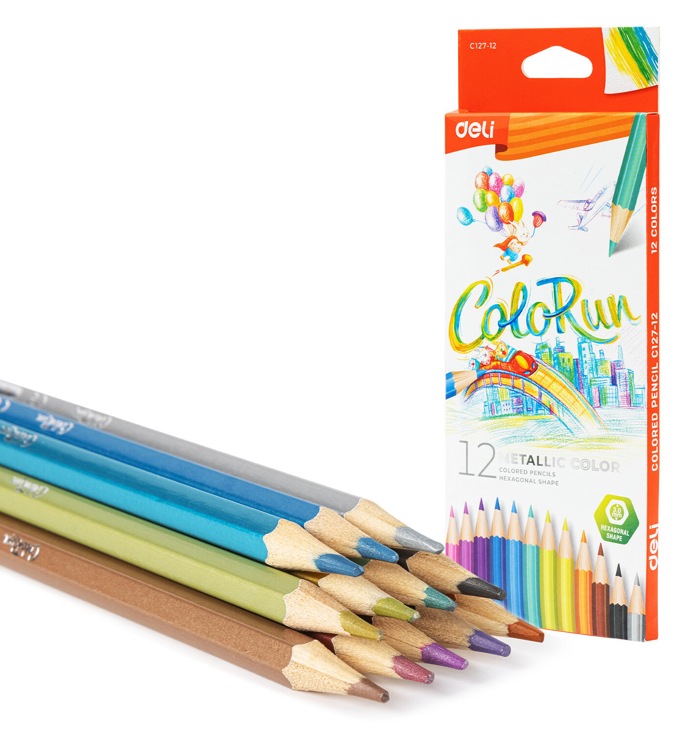 Карандаши цв. Deli EC127-12 ColoRun шестигран. дерево 12цв. коробка/европод. (12шт)