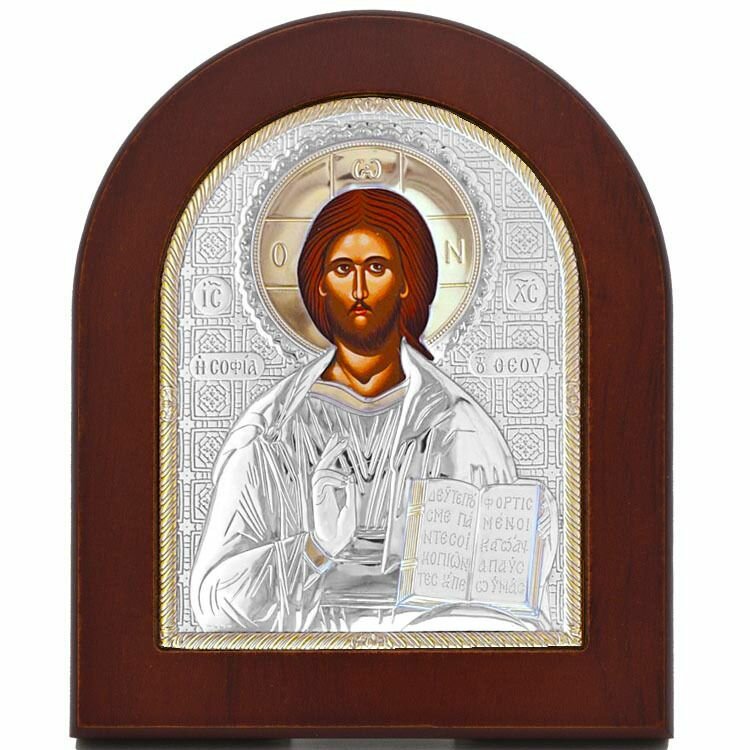 Спаситель Вседержитель. Икона в серебряном окладе. 10 х 12 см. (10 х 12 см / С позолотой на окладе)