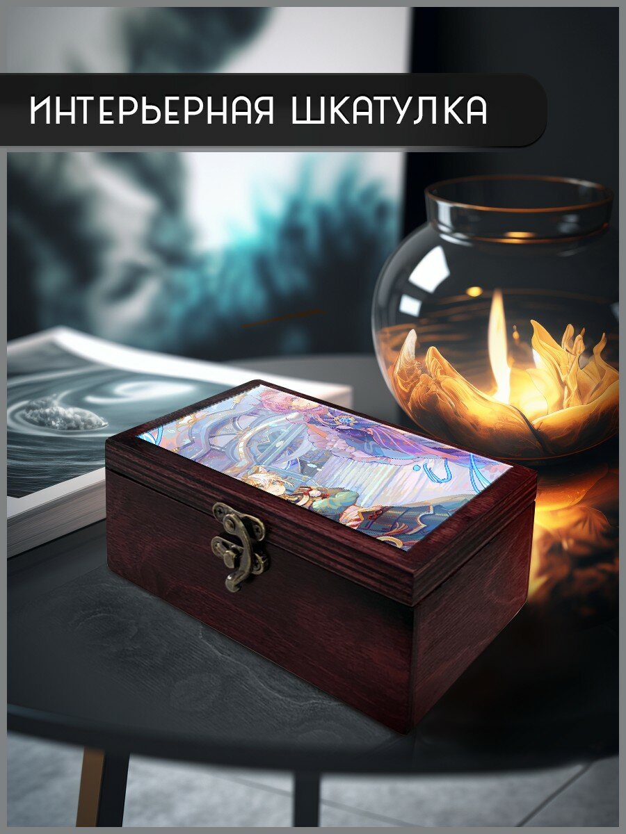 Шкатулка интерьерная вишня для украшений универсальная 16x10x6 см Игра Genshin Impact (Геншин импакт, Цветы, Ху Тао, Албедо, Лиза, Сян Лин, Нилоу, Мона) - 808