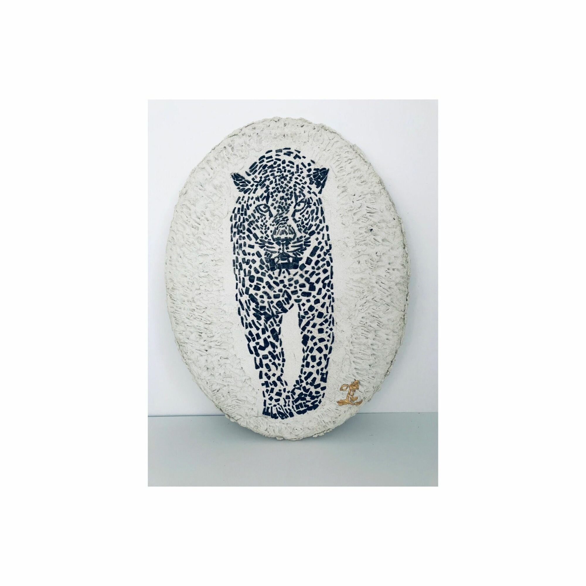 Мозаичная картина "Ягуар", ручная работа, в единственном экземпляре, ч/б, бренд Lala Talyshkhanova/Лала Талышханова