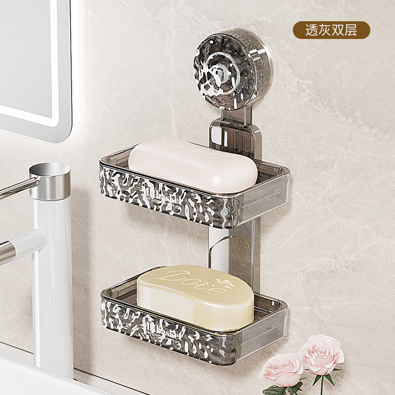 Мыльница-решетка mrbasket, двухслойная, на присоске, прозрачная, серая, 60 шт