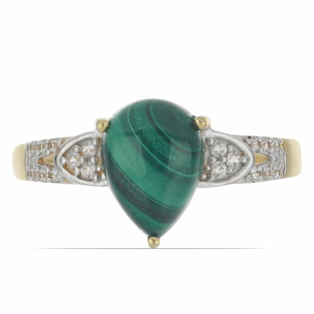 Кольцо, серебро, 925 проба, циркон, малахит