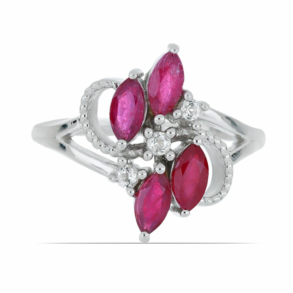 Кольцо, серебро, 925 проба, родирование, рубин, топаз