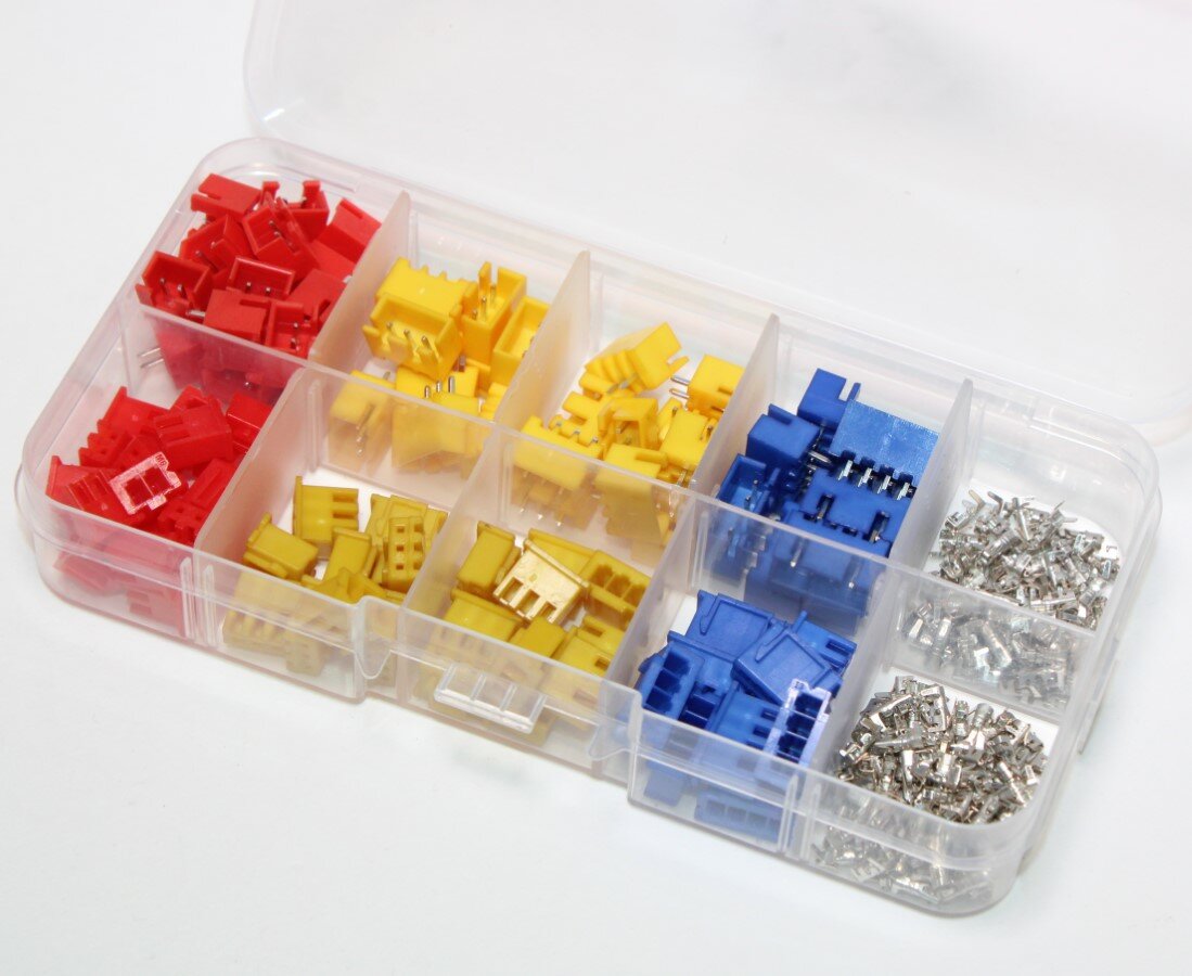 Набор JST XH2.54 разъемов (250 шт. Female+Male, 2.54 мм, 2-5 pin, разноцветные)