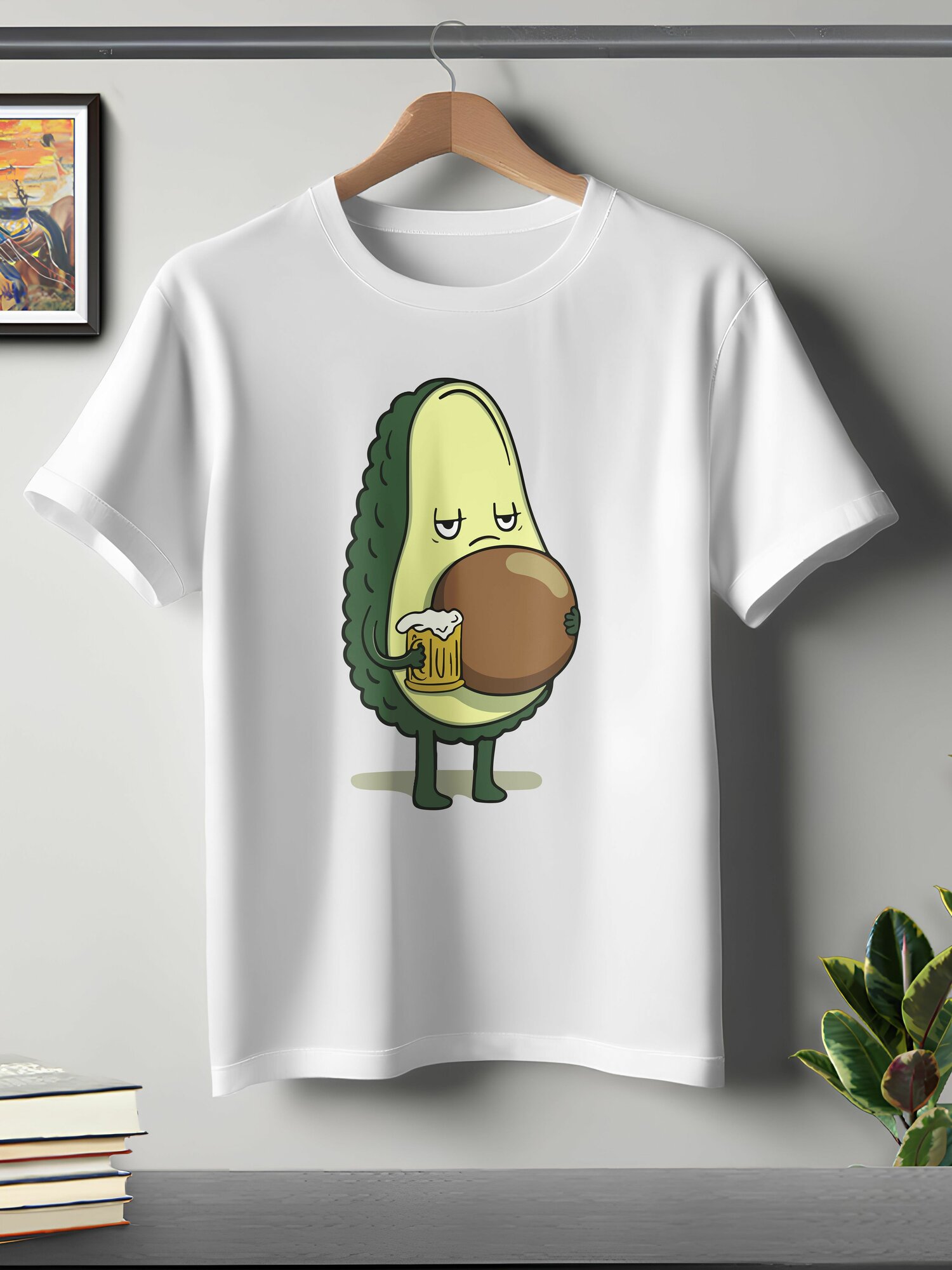 Футболка ONEQ унисекс 48-50 (L) размер с принтом Авокадо, белая