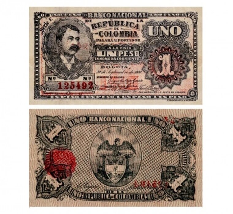 1 песо 1900 Колумбия, сувенирная копия, банкноты и купюры редкие коллекционные