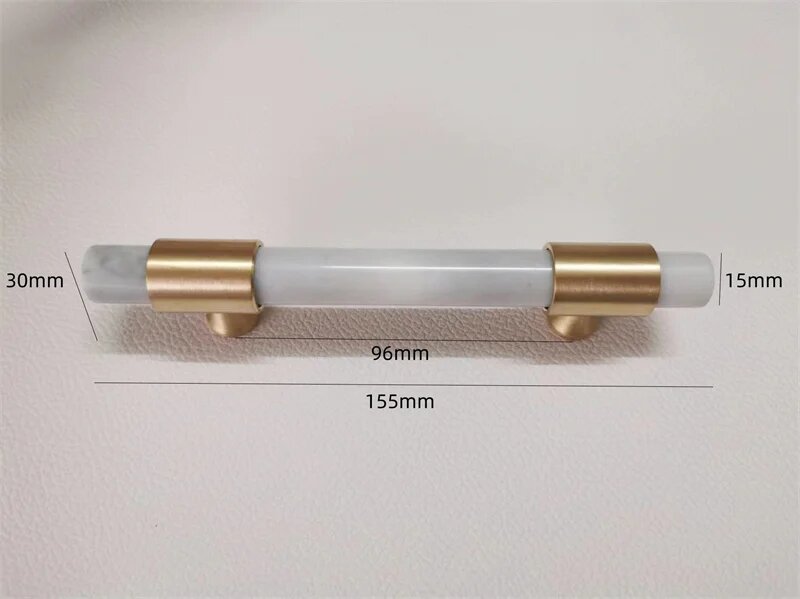 Латунная ручка для шкафа из мрамора, зелёно-белый white-96mm