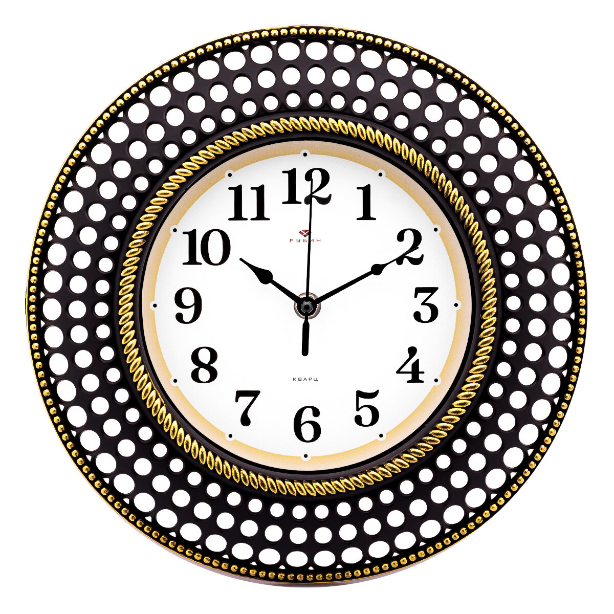 Часы настенные круг d=29см, корпус черный с золотом "Классика"