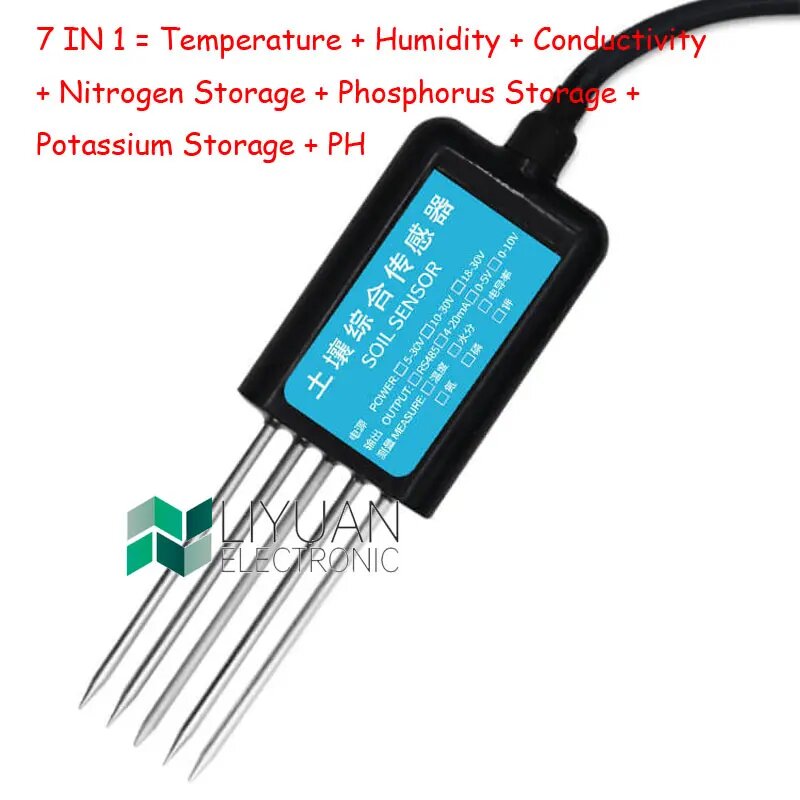 Встроенный передатчик почвы 7 в 1, температура и влажность EC NPK PH, датчик почвы для сельского хозяйства, датчик тестирования почвы, детектор почвы