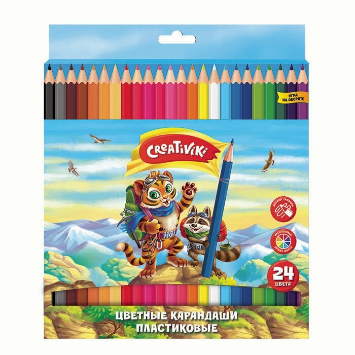 Цветные карандаши Creativiki Шестигранные, пластик, 24 оттенка (ЦКП24КР)