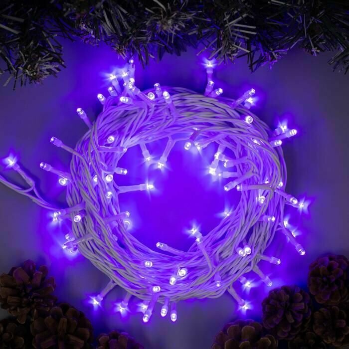 Гирлянда новогодняя Luazon Lighting "Нить", 10 м, IP44, белая, 100 LED, свечение фиолетовое, 8 режимов, 220 В