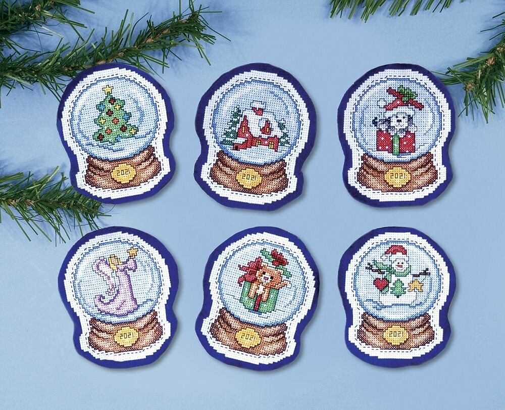 Набор для вышивания Design Works елочные украшеня, Снежные шары, 9х10 см (ND. DW.1678)