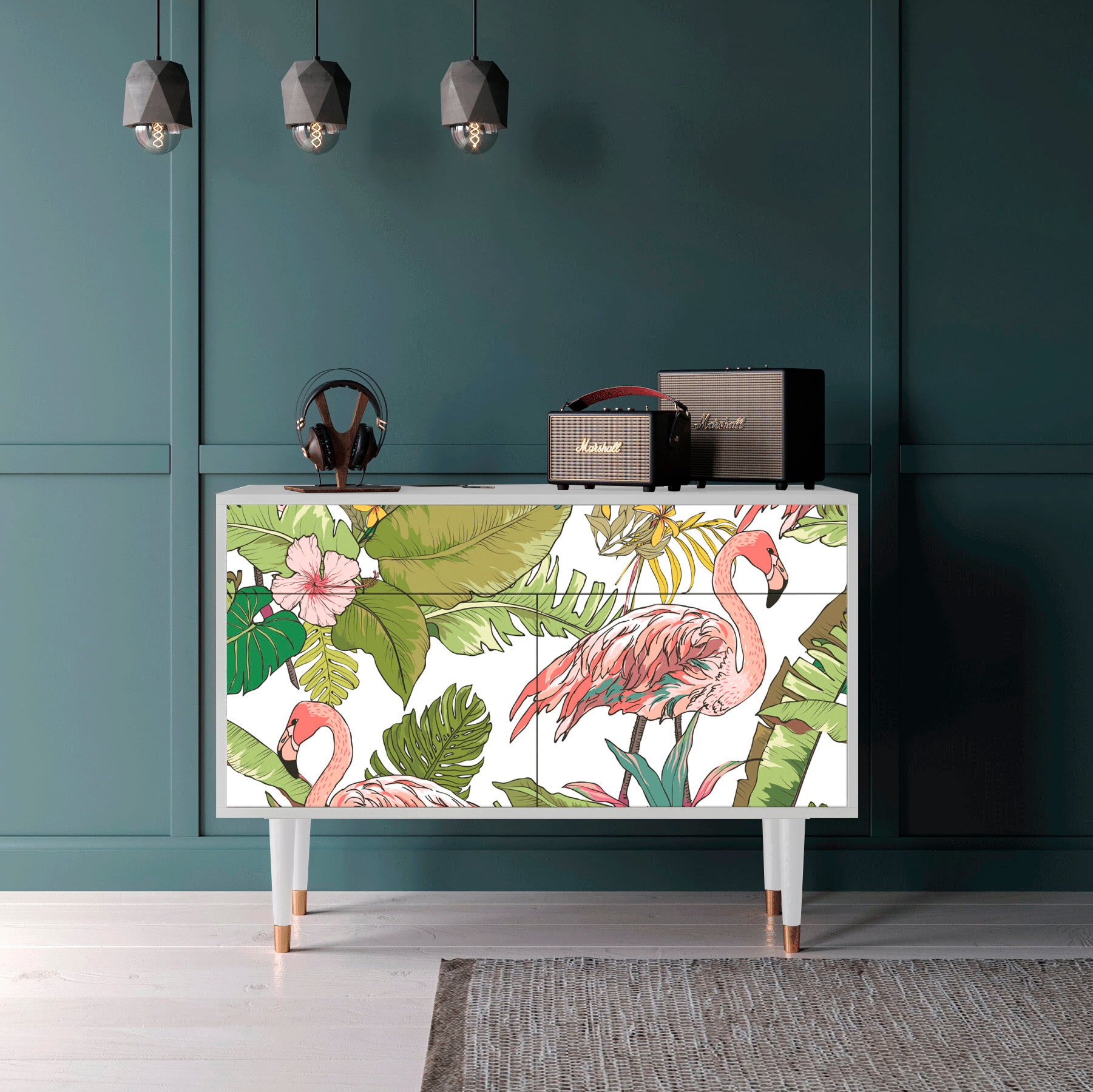 Комод - STORYZ - BS4 Sweet Flamingo, Размер - 115 x 85 x 48 см, Цвет корпуса - Белый
