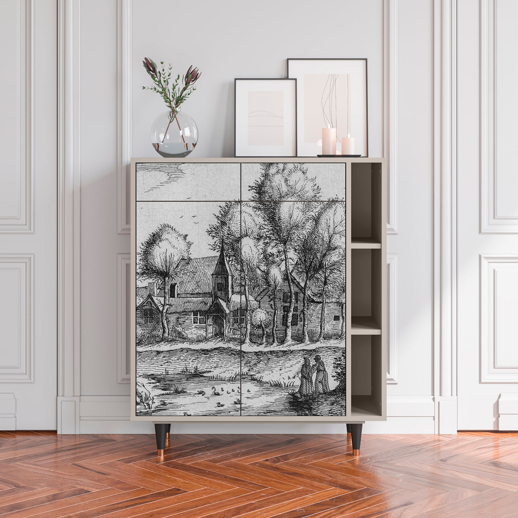 Комод - STORYZ - BS6 A Pond by Pieter Breugel , Размер - 94 x 110 x 41 см, Цвет корпуса - , Сатин