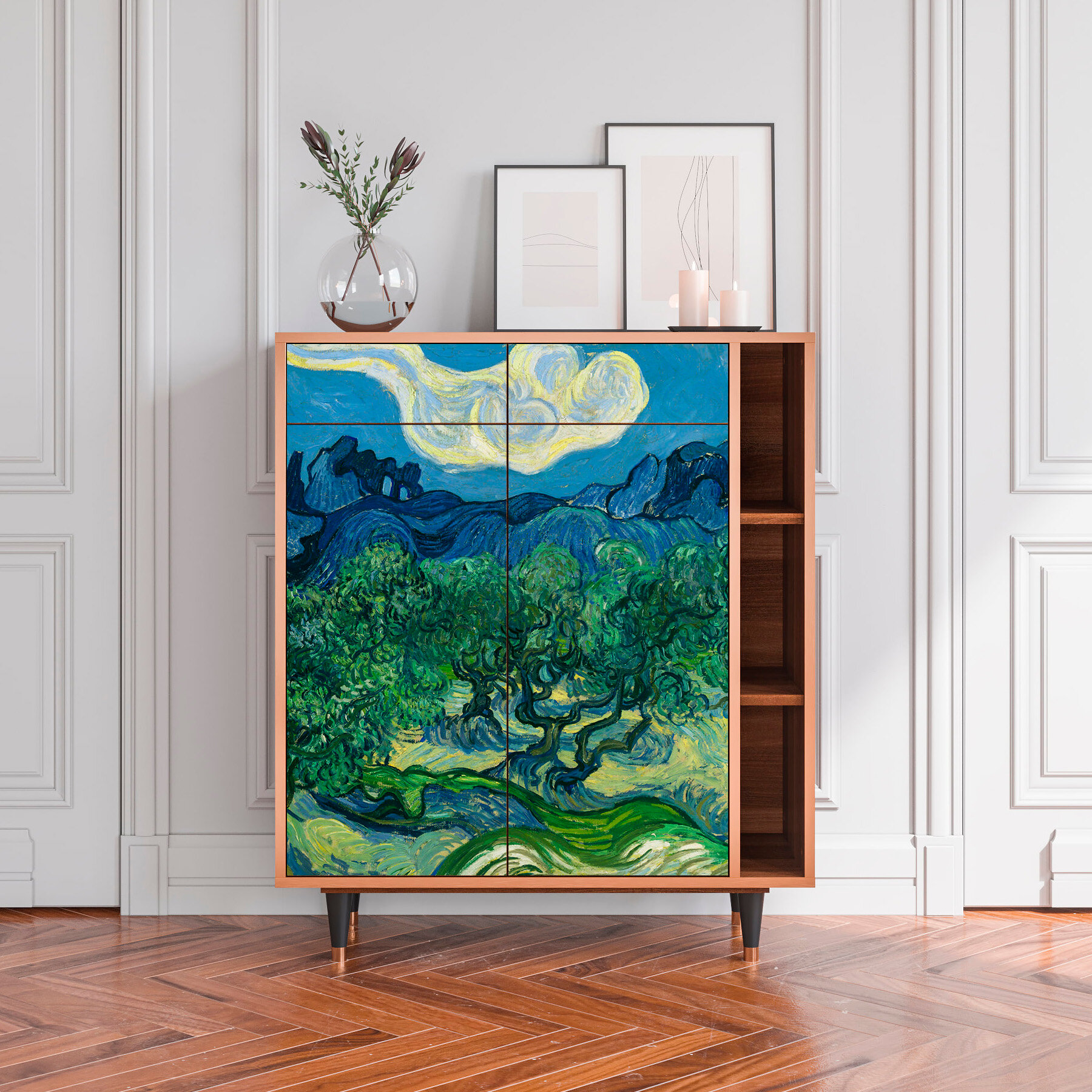 Комод - STORYZ - BS6 The Oil Trees by Van Gogh, Размер - 94 x 110 x 41 см, Цвет корпуса - , Орех