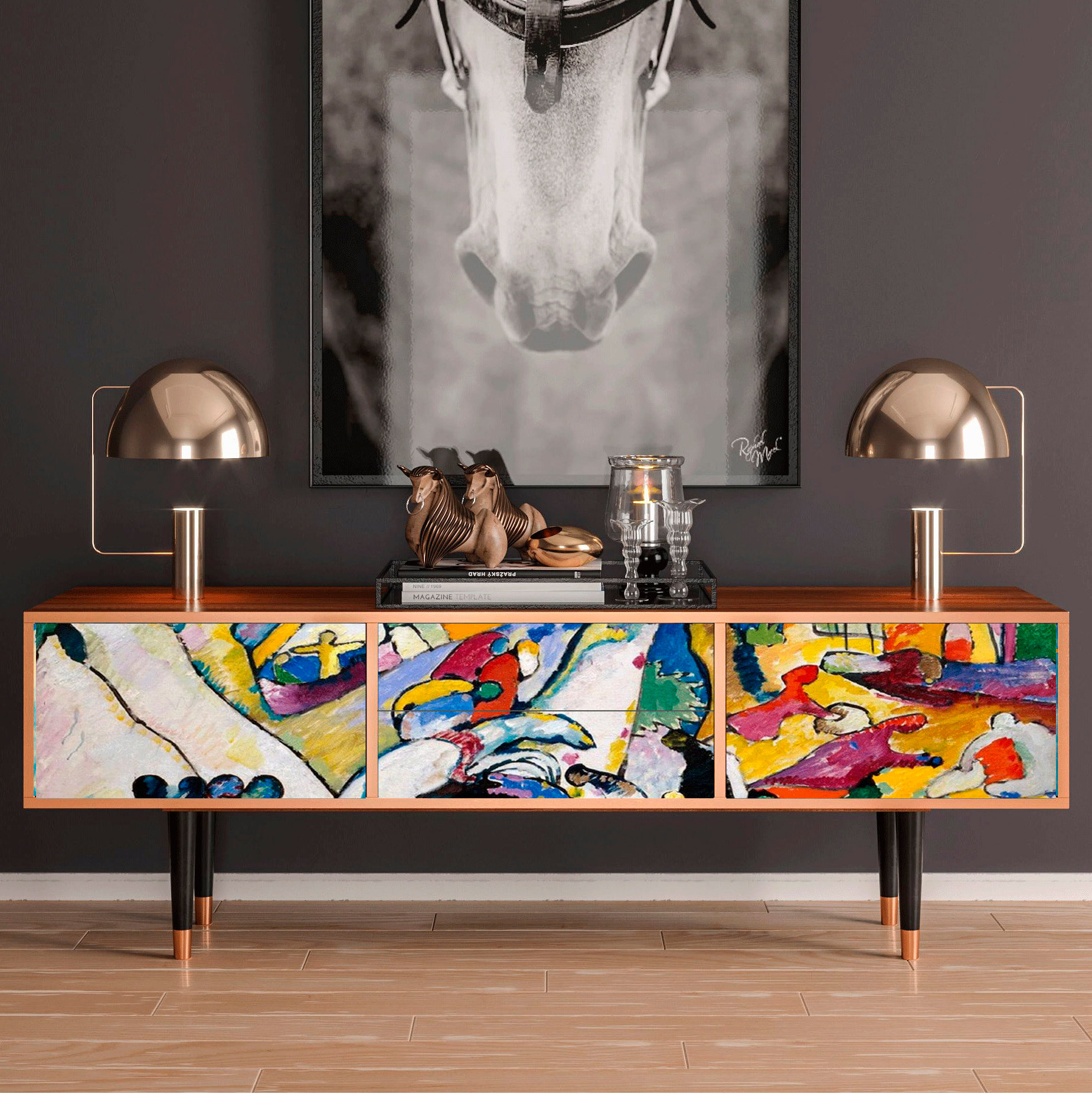ТВ-Тумба - STORYZ - T4 Improvisation 26 by Wassily Kandinsky, Размер - 170 x 59 x 48 см, Цвет корпуса - , Орех