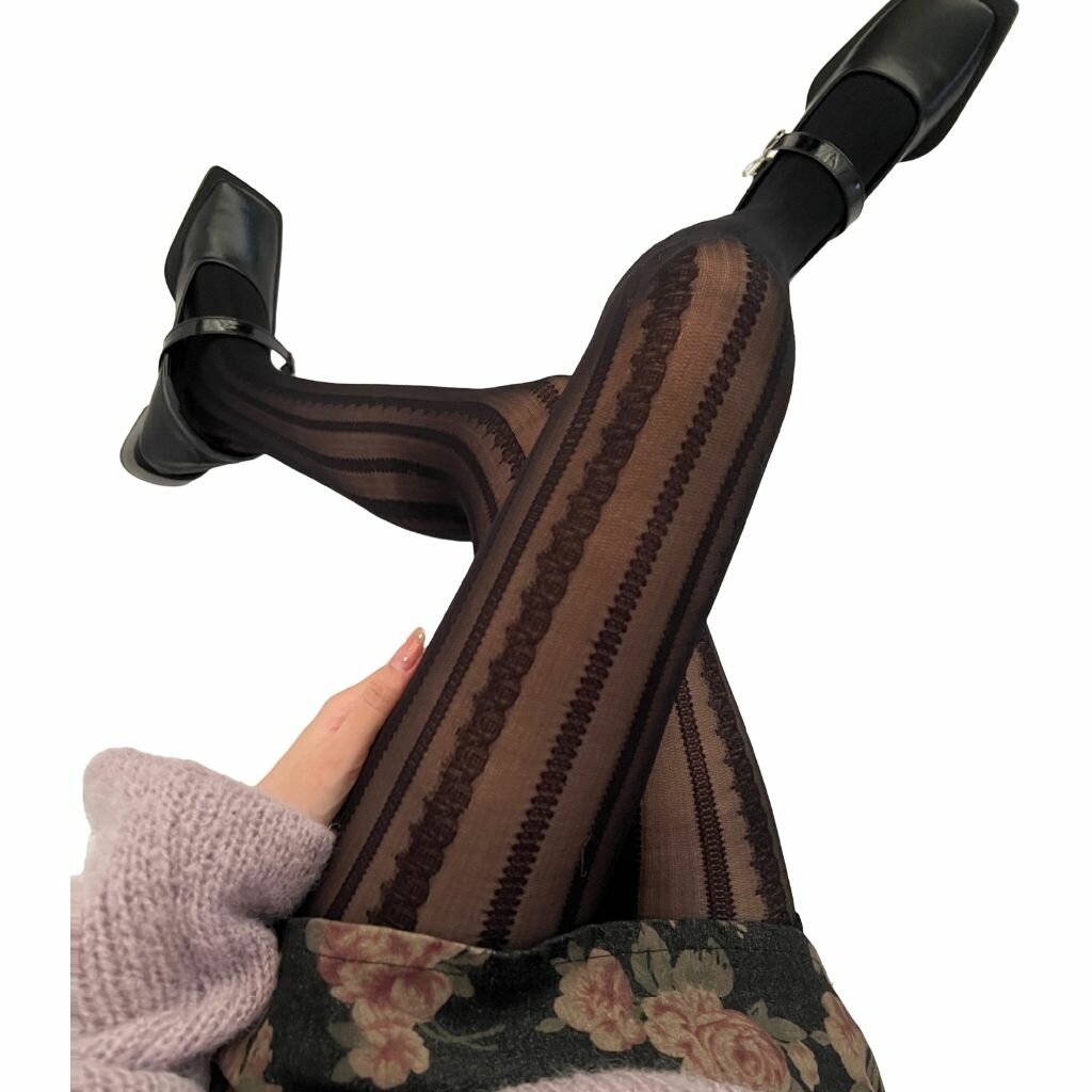 Белые вертикальные колготки из спандекса-черный