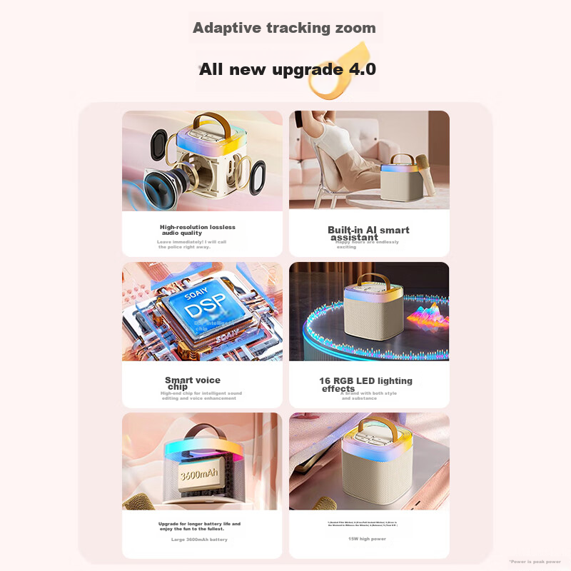 Soaiy Karaoke Microphone, Karaoke Microphone Speaker Combo, Microphone, Wireless Microphone, Home KTV Sound System Set, Singing Device with Built-In Sound Card, Bluetooth Speaker SK2PRO