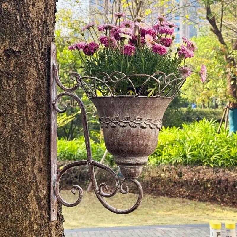 Подвесная цветочная клумба, 40*18*20 см, металлический материал, ретро-белый