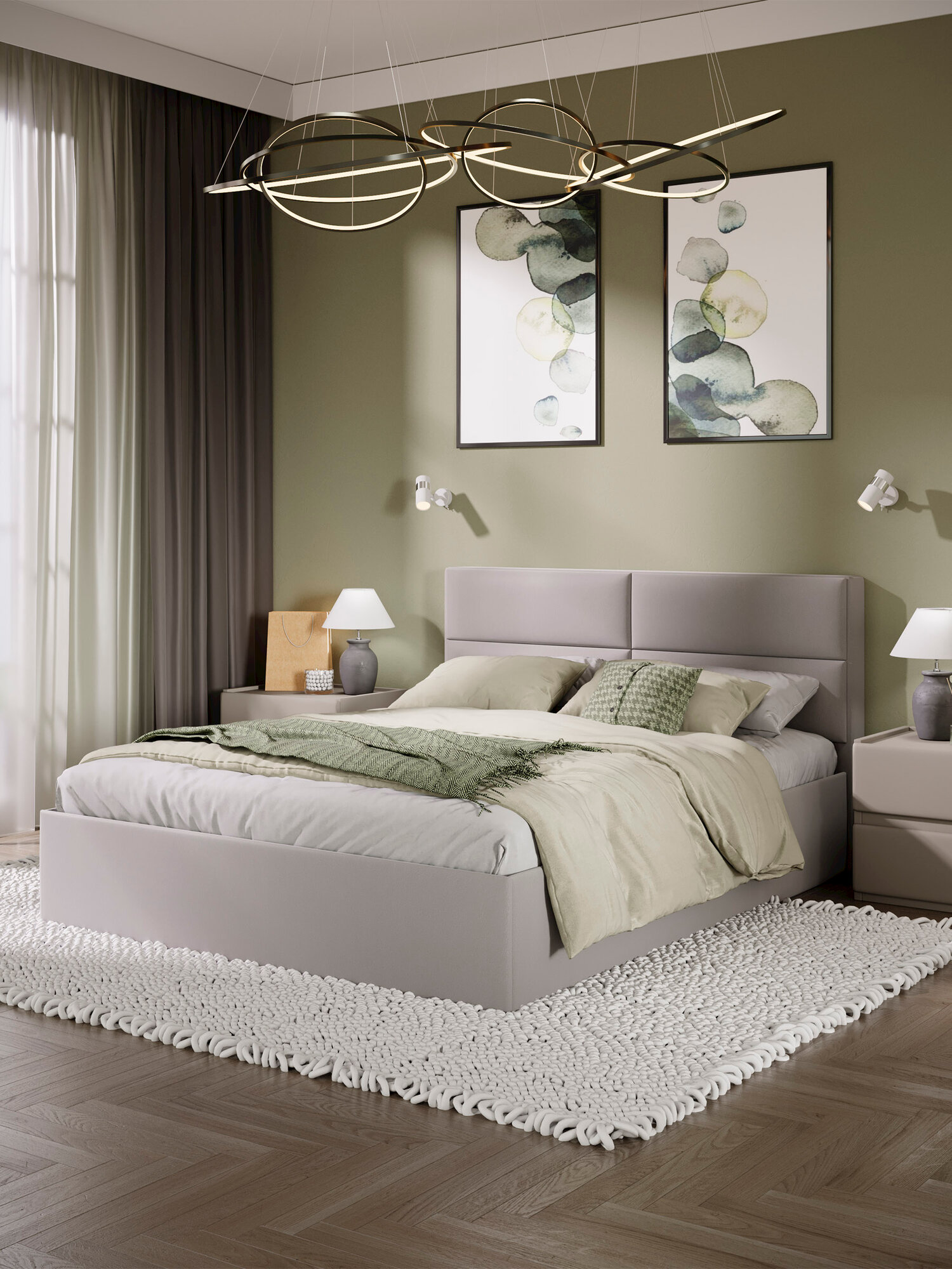 Кровать Трия Глосс, велюр Confetti Smoke, двуспальная, 160x200х99 см