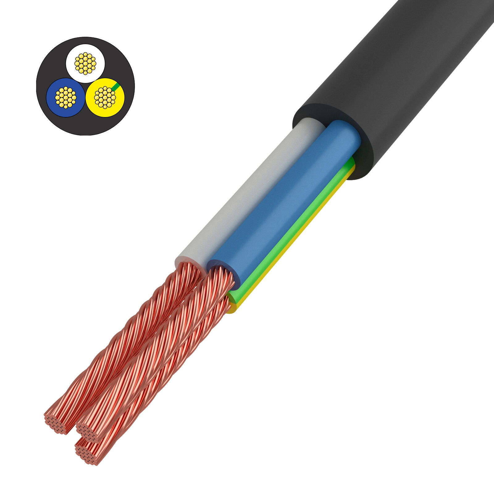 Провод ПВС, 3x1,5 мм², черный, длина 10 метров, ГОСТ, REXANT