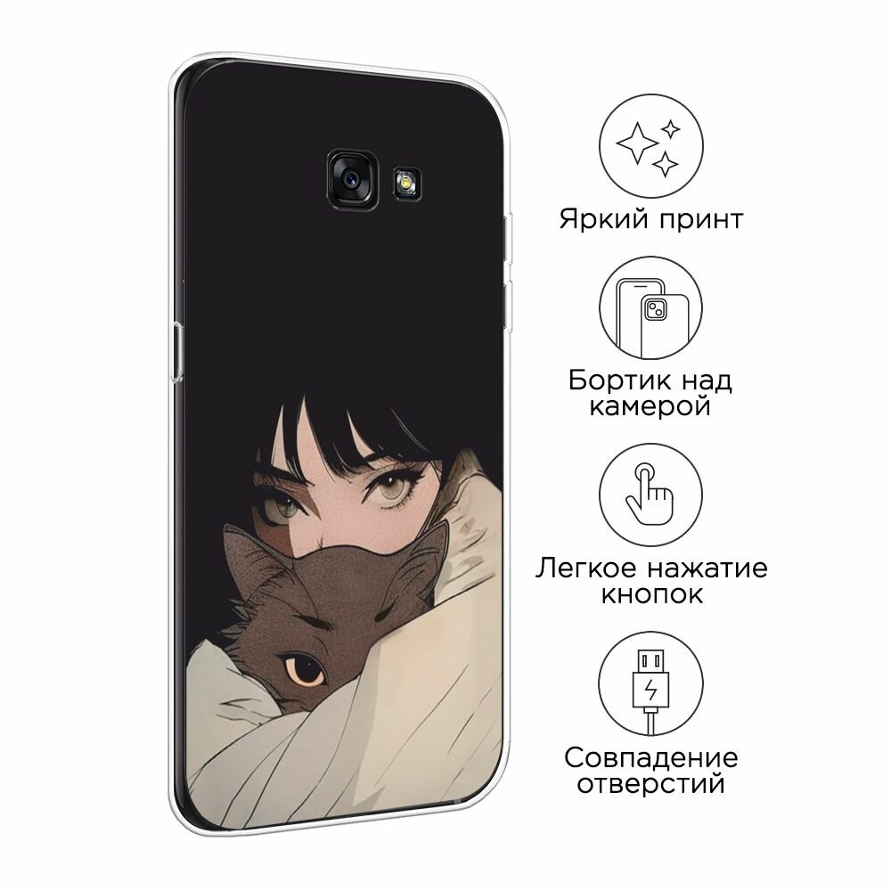 Чехол на Samsung Galaxy A7 2017 / Самсунг Галакси А7 2017 с принтом "Аниме девушка с котиком" — фото 1
