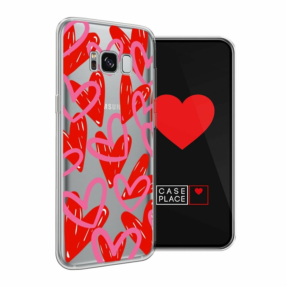 Чехол на Samsung Galaxy S8 / Самсунг Галакси С8 с принтом "Hearts doodles - 14 февраля", прозрачный — фото 1