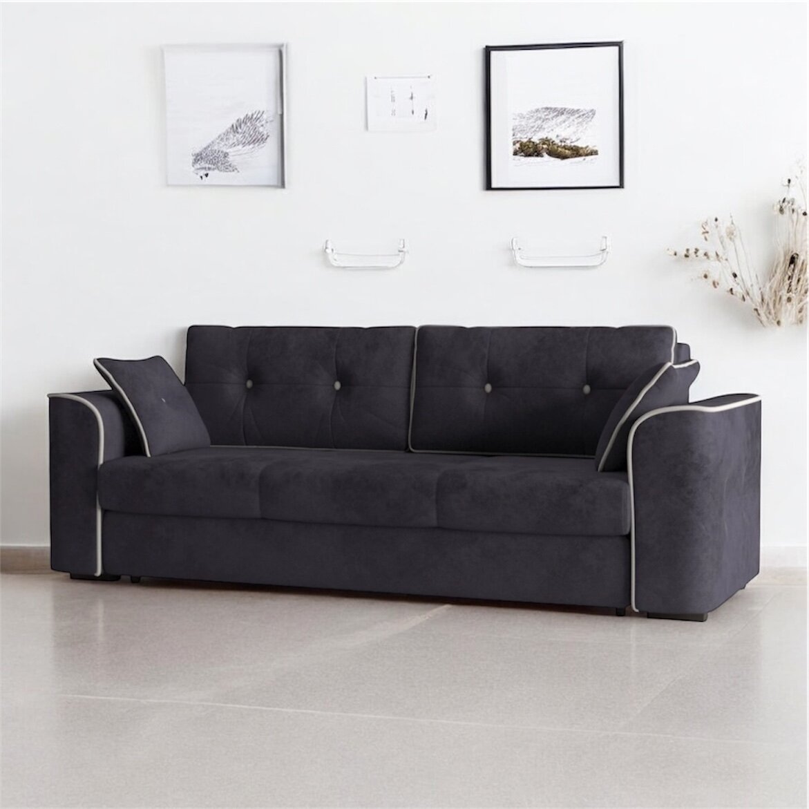 Диван-кровать Narvik, Независимый пружинный блок, Механизм еврокнижка, Антивандальный велюр, Цвет Серый