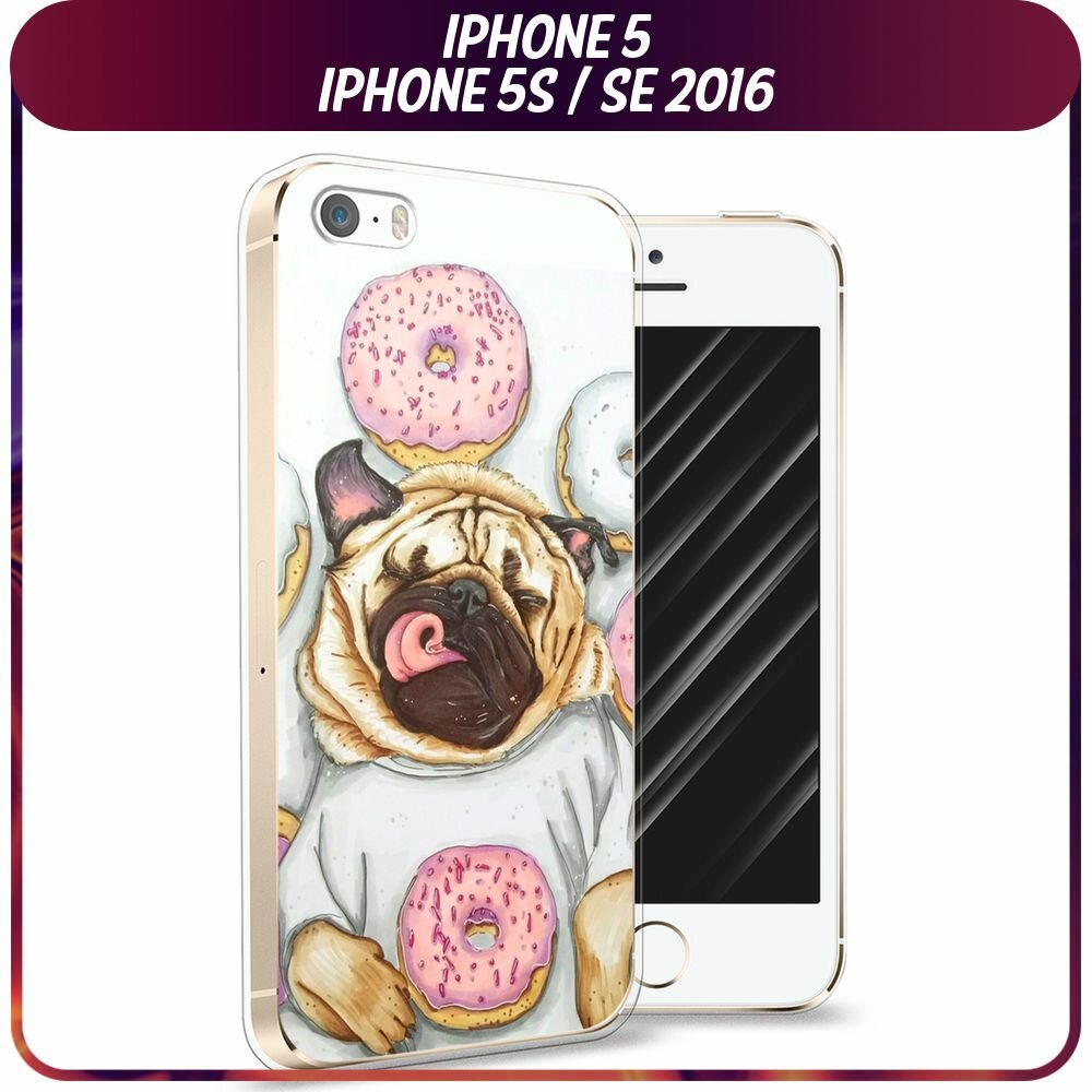 Чехол на Apple iPhone 5/5S/SE / Айфон 5/5S/SE с принтом "Счастливый мопс"