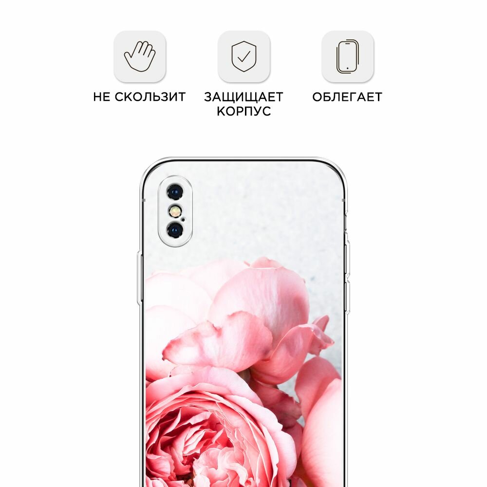 Чехол на Apple iPhone XS Max / Айфон XS Max с принтом "Пионы на белом" — фото 1