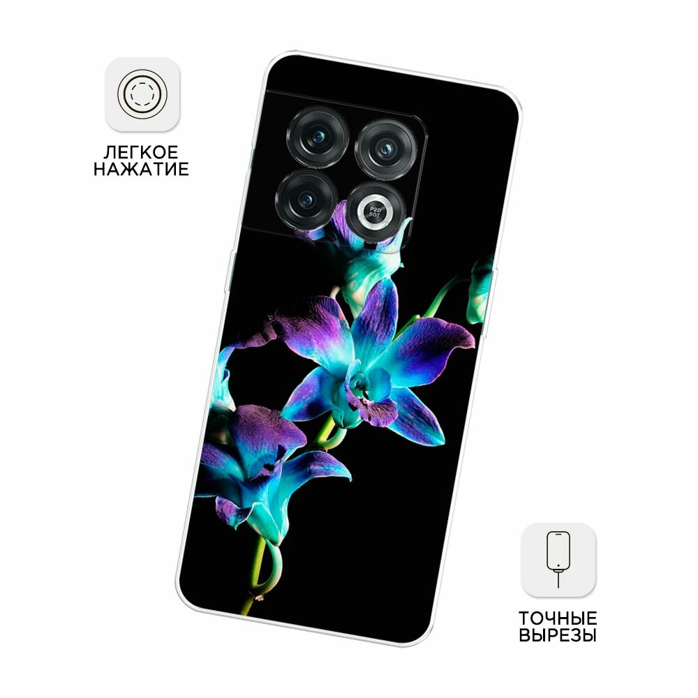Чехол на OnePlus 10 Pro / ВанПлас 10 Про с принтом "Синий цветок на черном" — фото 1