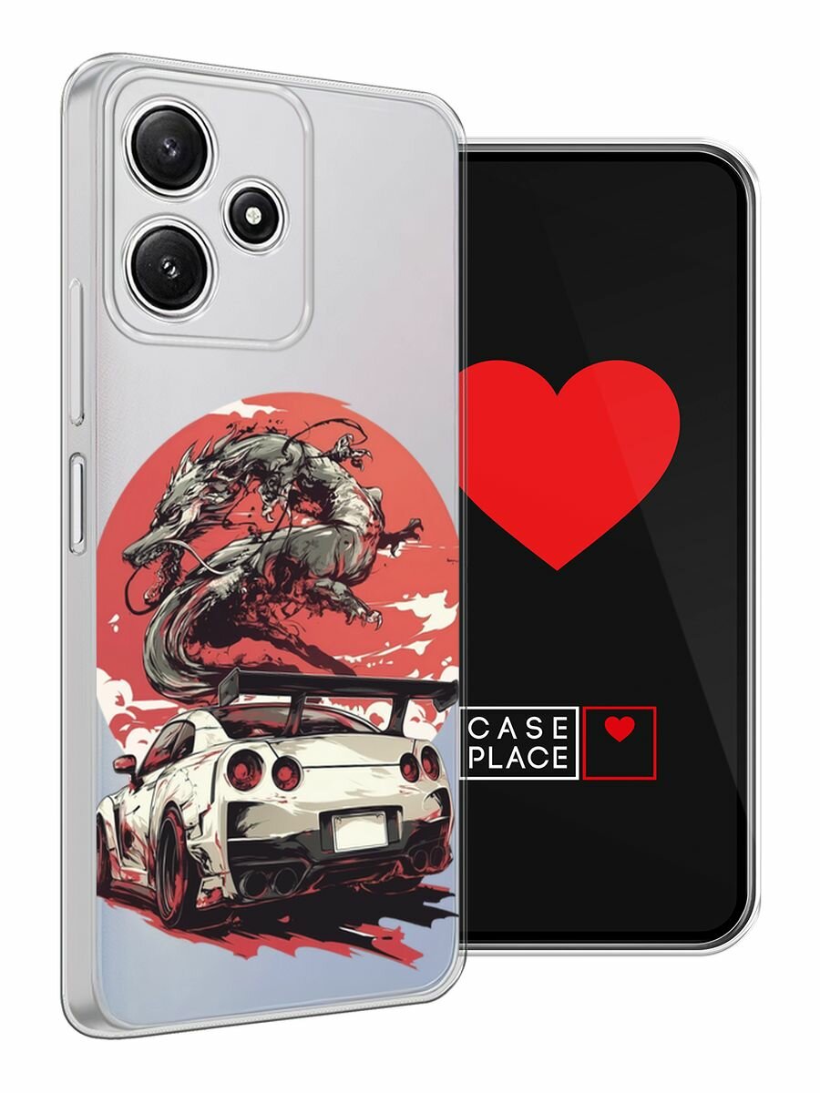 Чехол на Xiaomi Redmi 12 5G / Сяоми Редми 12 5G с принтом "Car and dragon", прозрачный — фото 1