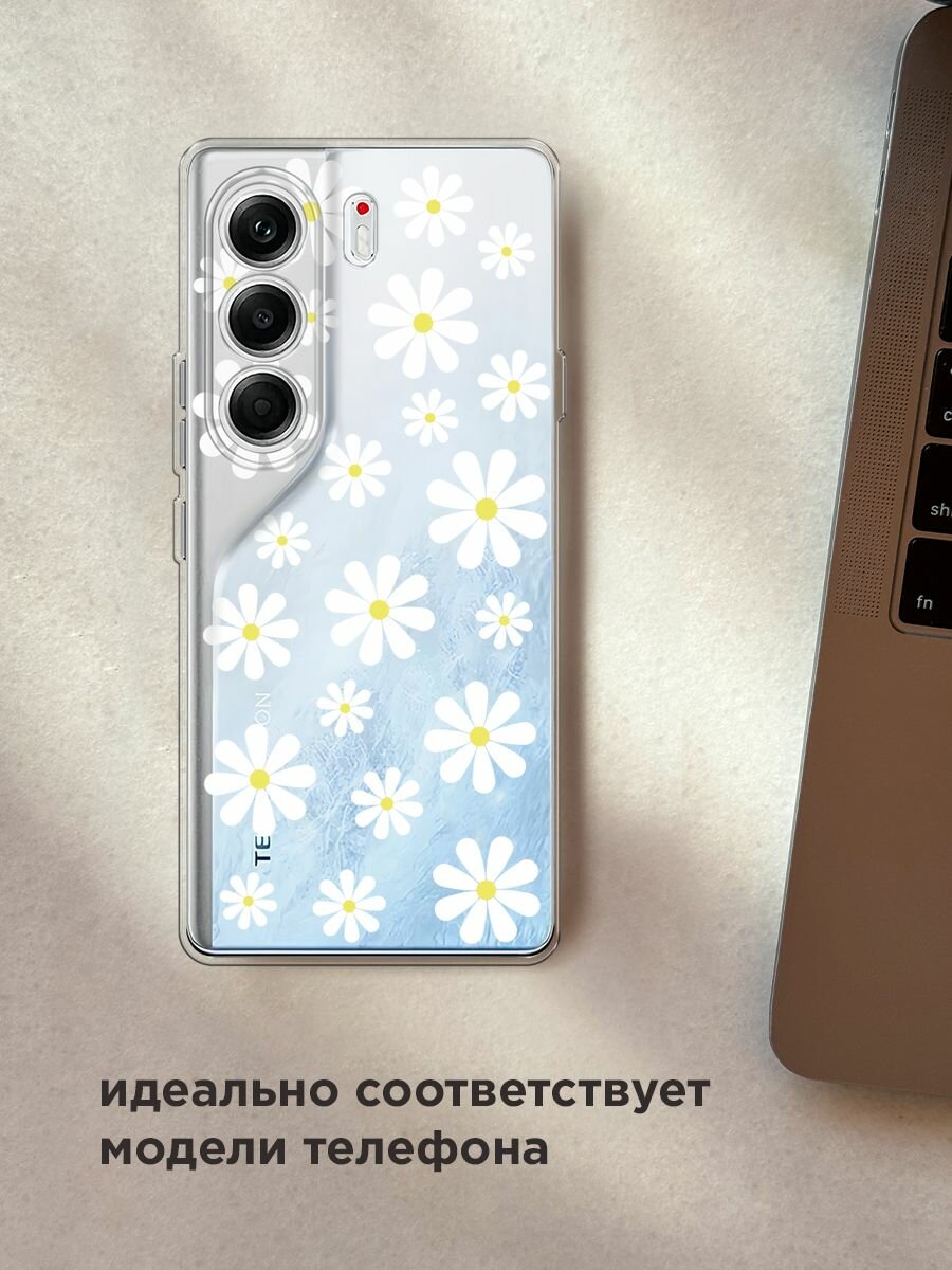 Чехол на Tecno Camon 40 Pro 5G / Текно Камон 40 Про 5G с принтом "Большие ромашки", прозрачный — фото 1