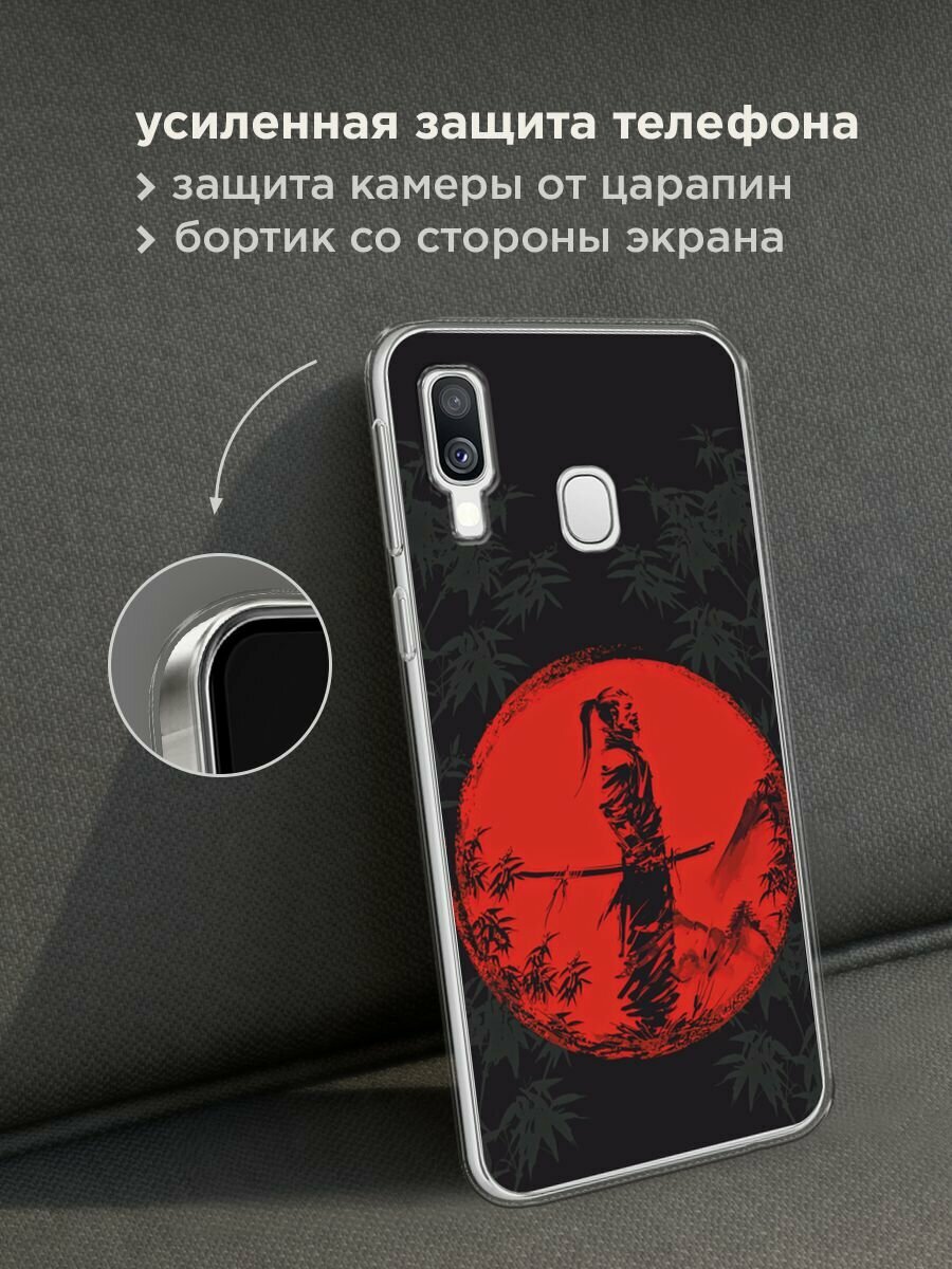Чехол на Samsung Galaxy A40 / Самсунг Галакси А40 с принтом "Самурай на красном фоне" — фото 1