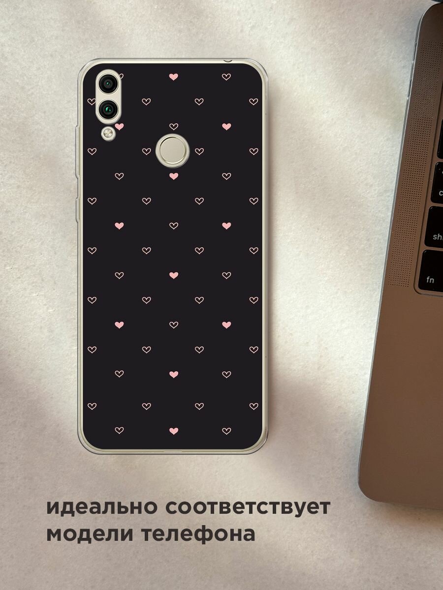 Чехол на Honor 8C / Хонор 8С с принтом "Черный фон и сердечки" — фото 1