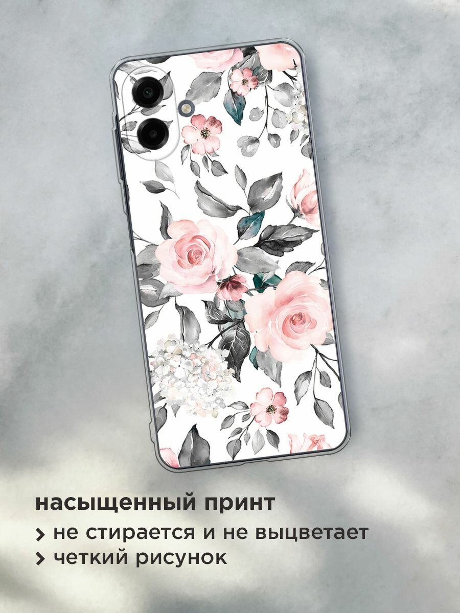 Чехол на Samsung Galaxy A07 / Самсунг А07 с принтом "Розы на белом" — фото 1