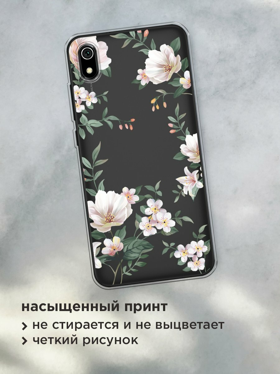 Чехол на Xiaomi Redmi 7A / Сяоми Редми 7А с принтом "Beautiful white flowers", прозрачный — фото 1