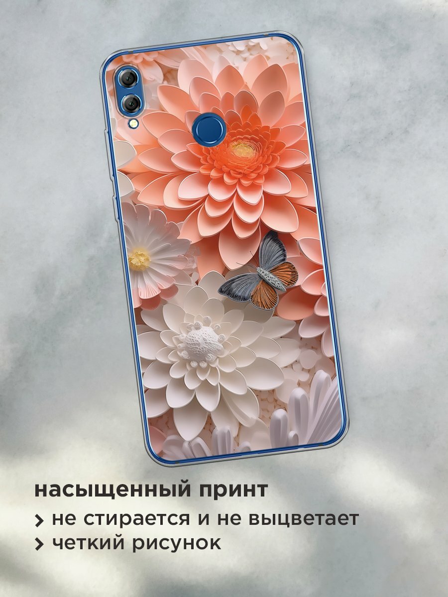 Силиконовый чехол на Honor 8X / Хонор 8Х с принтом "Бумажные цветы" — фото 1