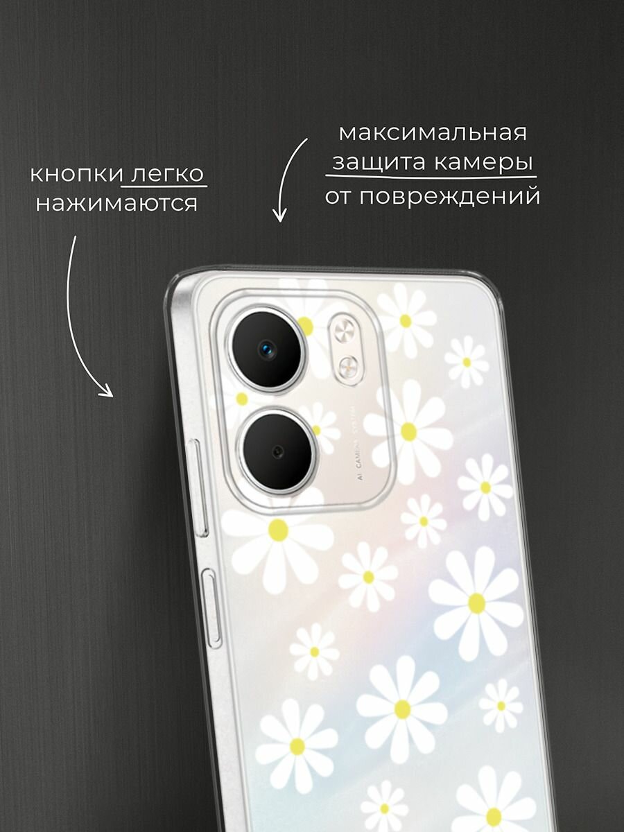 Чехол на Oppo A5x / Оппо А5x с принтом "Большие ромашки", прозрачный — фото 1