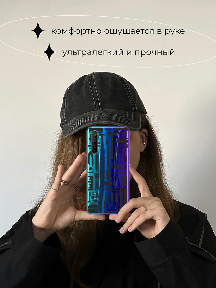 Чехол на Realme XT / Реалми XT с принтом "Черные инструменты", прозрачный — фото 1