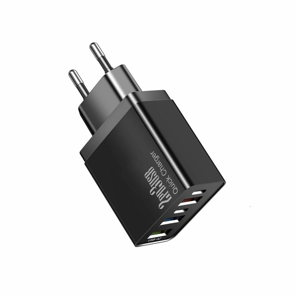 Европейские зарядные устройства для нескольких устройств с 2 PD и 3 USB-портами для дома и путешествий, Черный