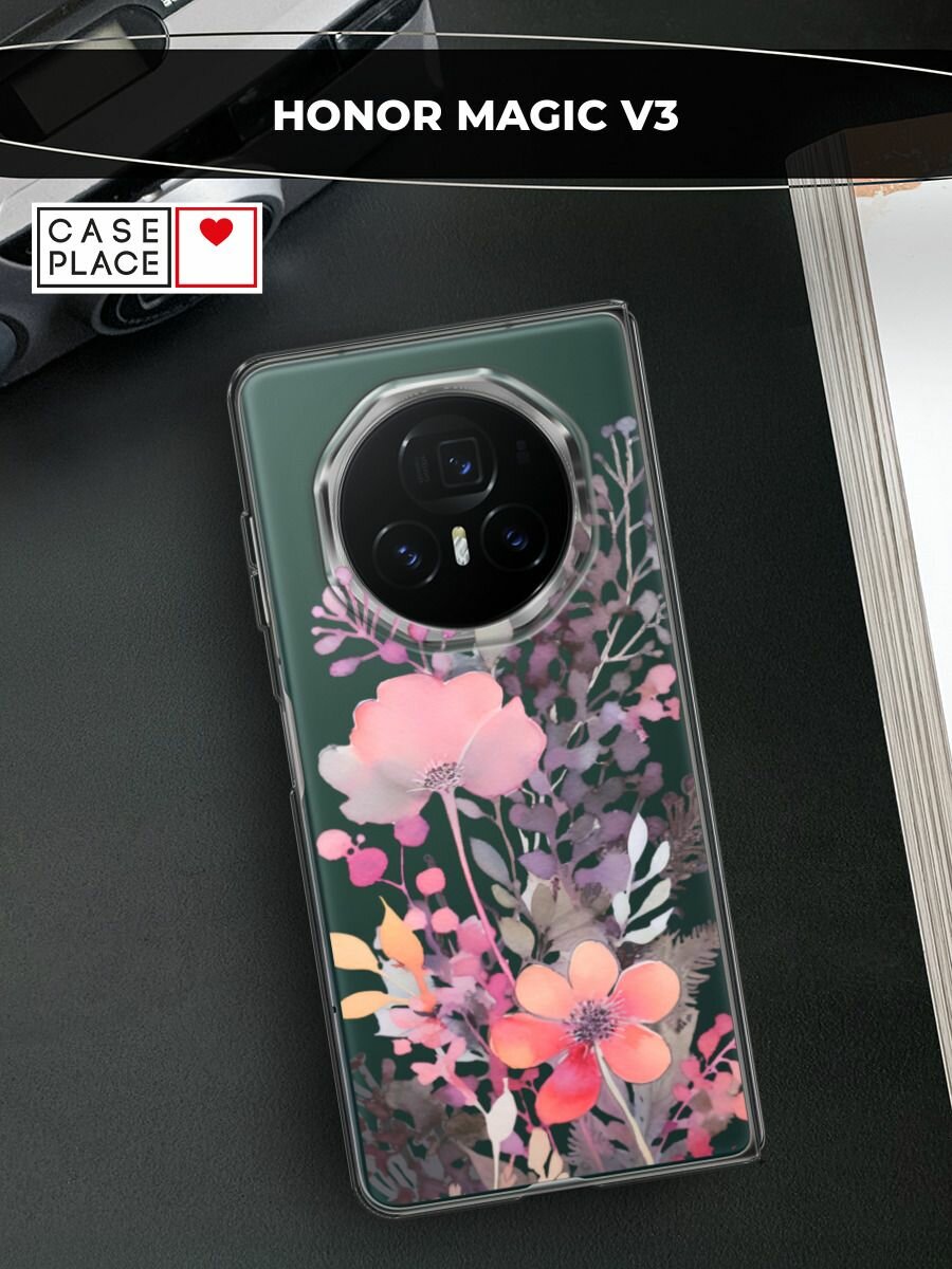 Чехол на Honor Magic V3 / Хонор Мэджик V3 с принтом "Лиловые полевые цветы", прозрачный