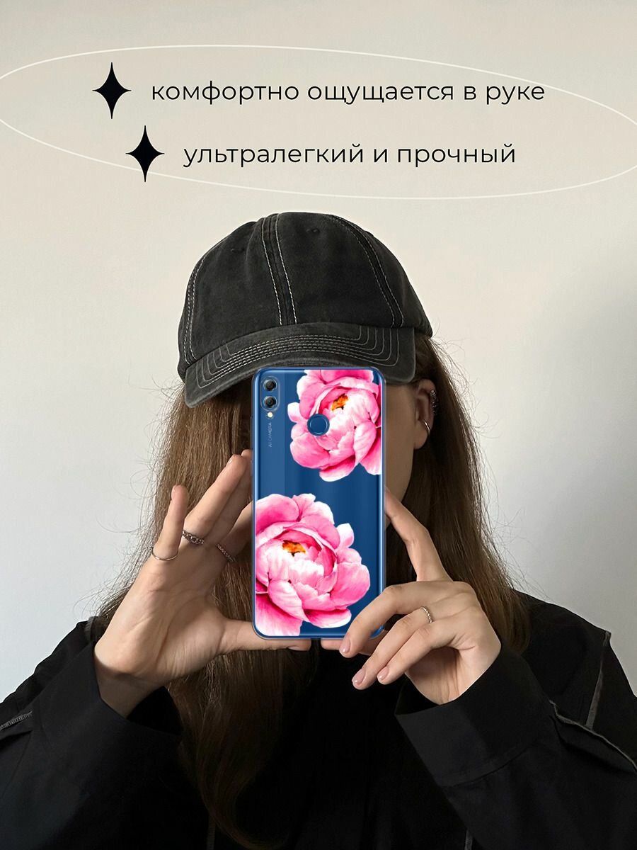 Чехол на Honor 8X / Хонор 8Х с принтом "Open peonies", прозрачный — фото 1