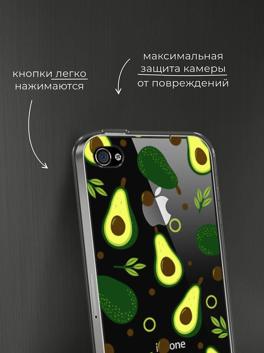 Чехол на Apple iPhone 4/4S / Айфон 4/4S с принтом "Авокадо паттерн", прозрачный — фото 1