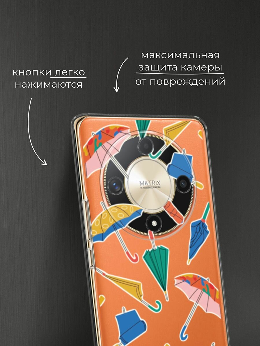 Чехол на Honor X9b / Хонор X9B с принтом "Зонты паттерн", прозрачный — фото 1