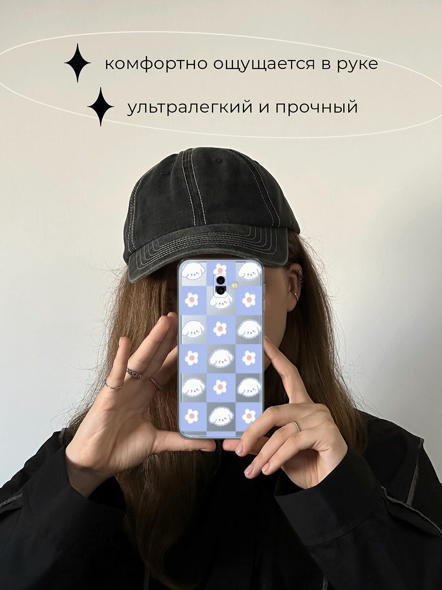 Чехол на Samsung Galaxy J6 + / Самсунг Галакси J6 Плюс 2018 с принтом "Кудрявые шахматы", прозрачный — фото 1