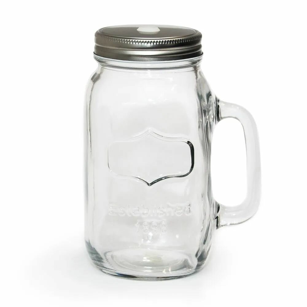 Банка стеклянная для подачи коктейлей с крышкой и ручкой 1,0л